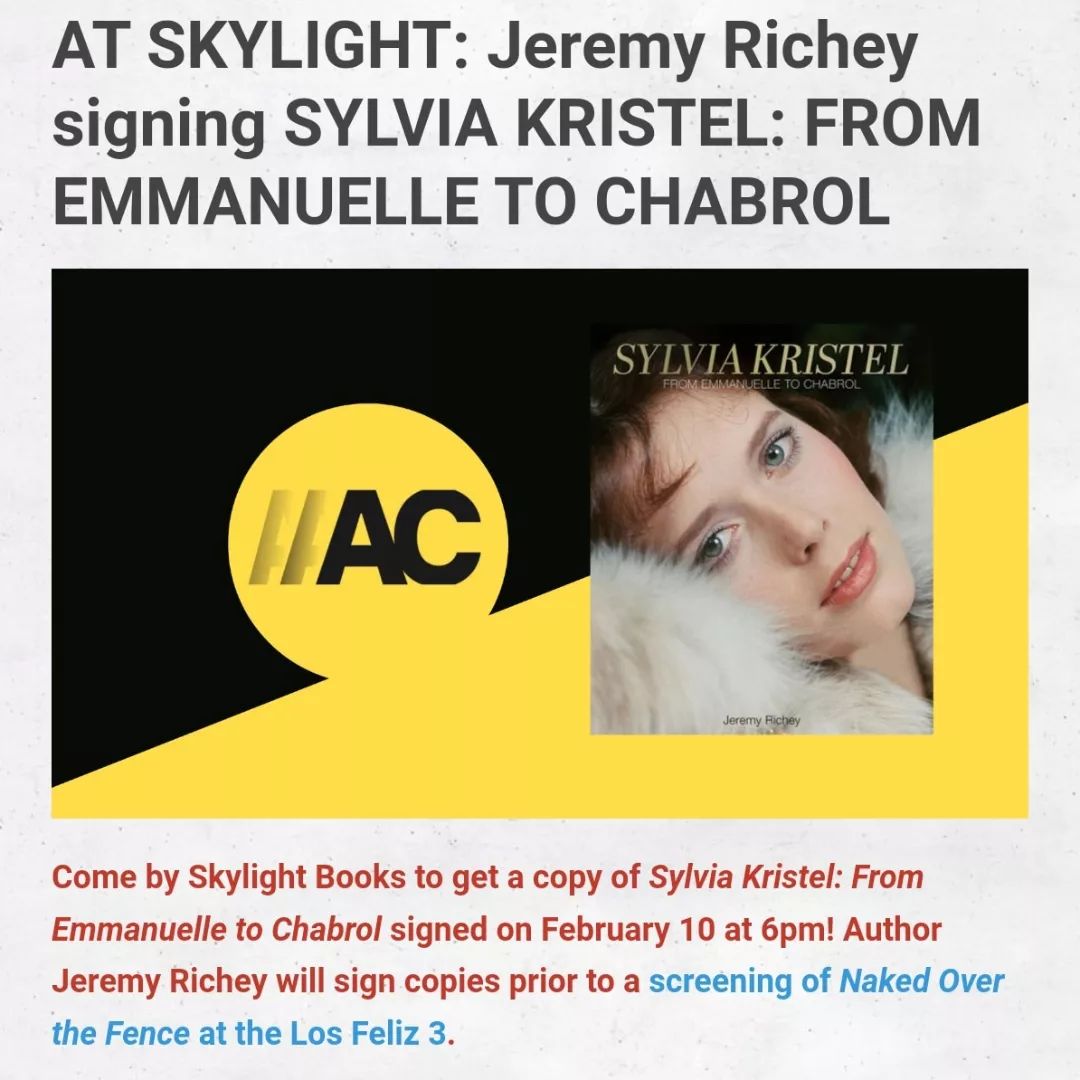 SYLVIA KRISTEL: FROM EMMANUELLE TO CHABROL Book signing at Skylight ...