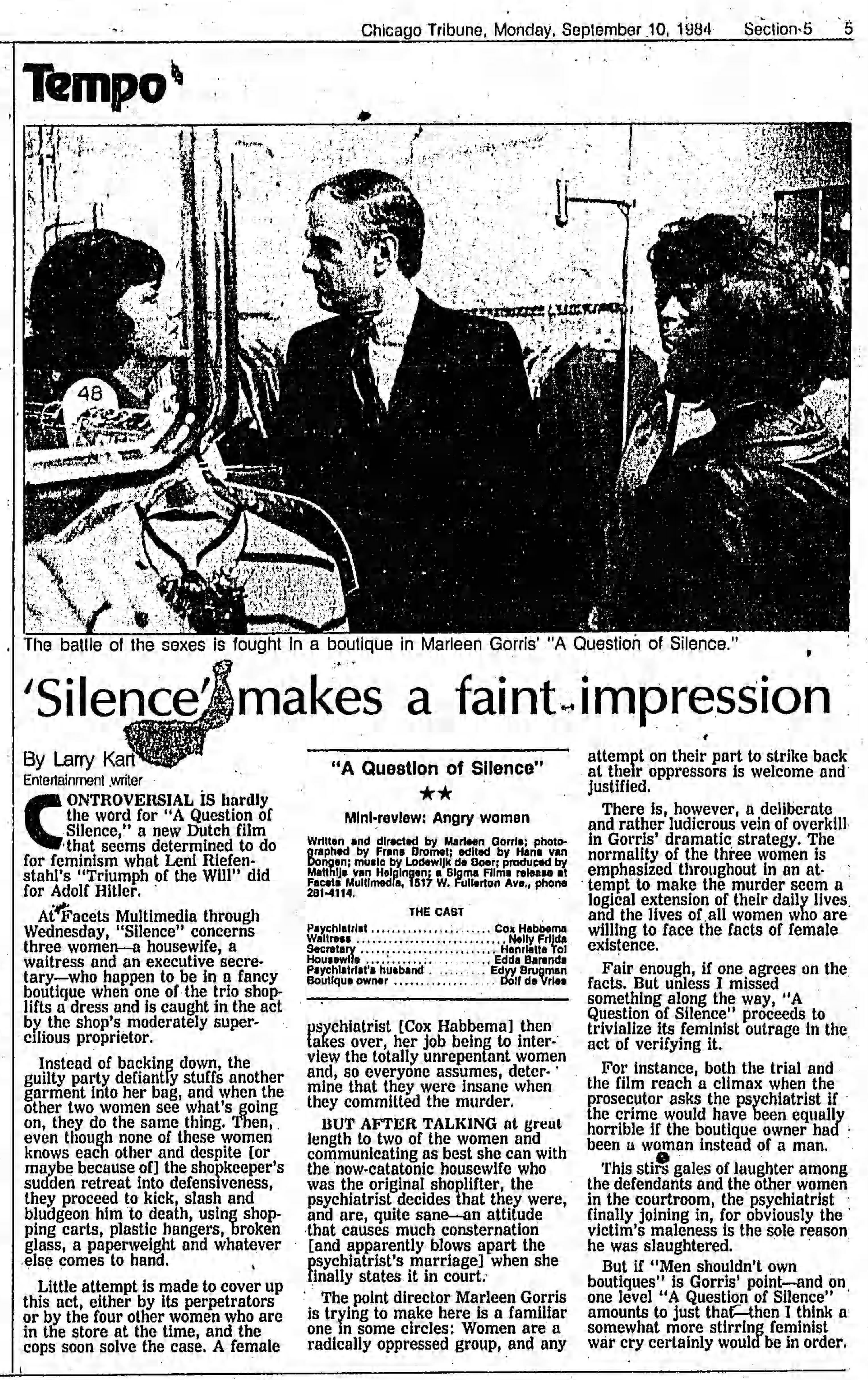 The Films of Marleen Gorris: A QUESTION OF SILENCE (1982) – Nostalgia Kinky