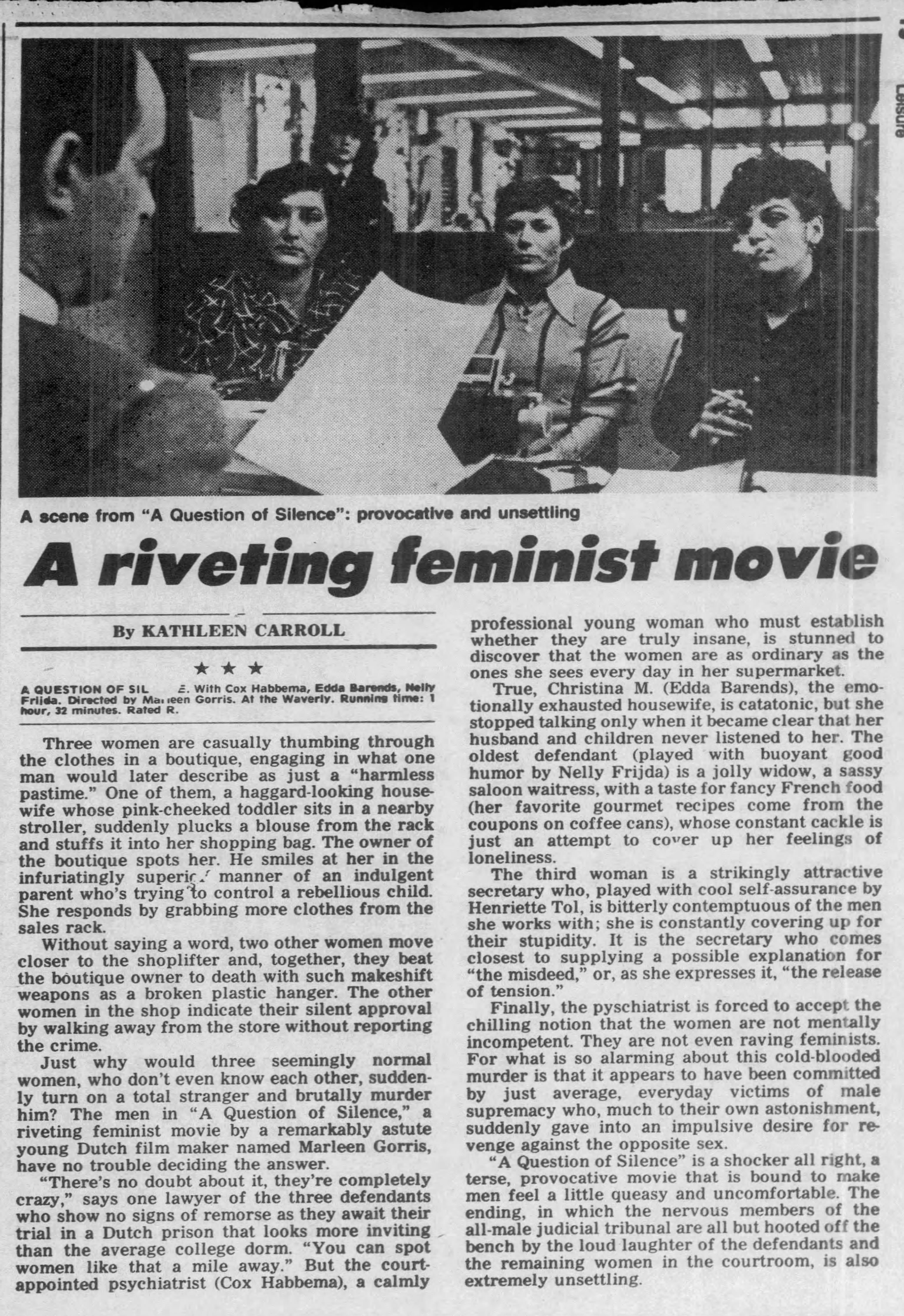 The Films of Marleen Gorris: A QUESTION OF SILENCE (1982) – Nostalgia Kinky