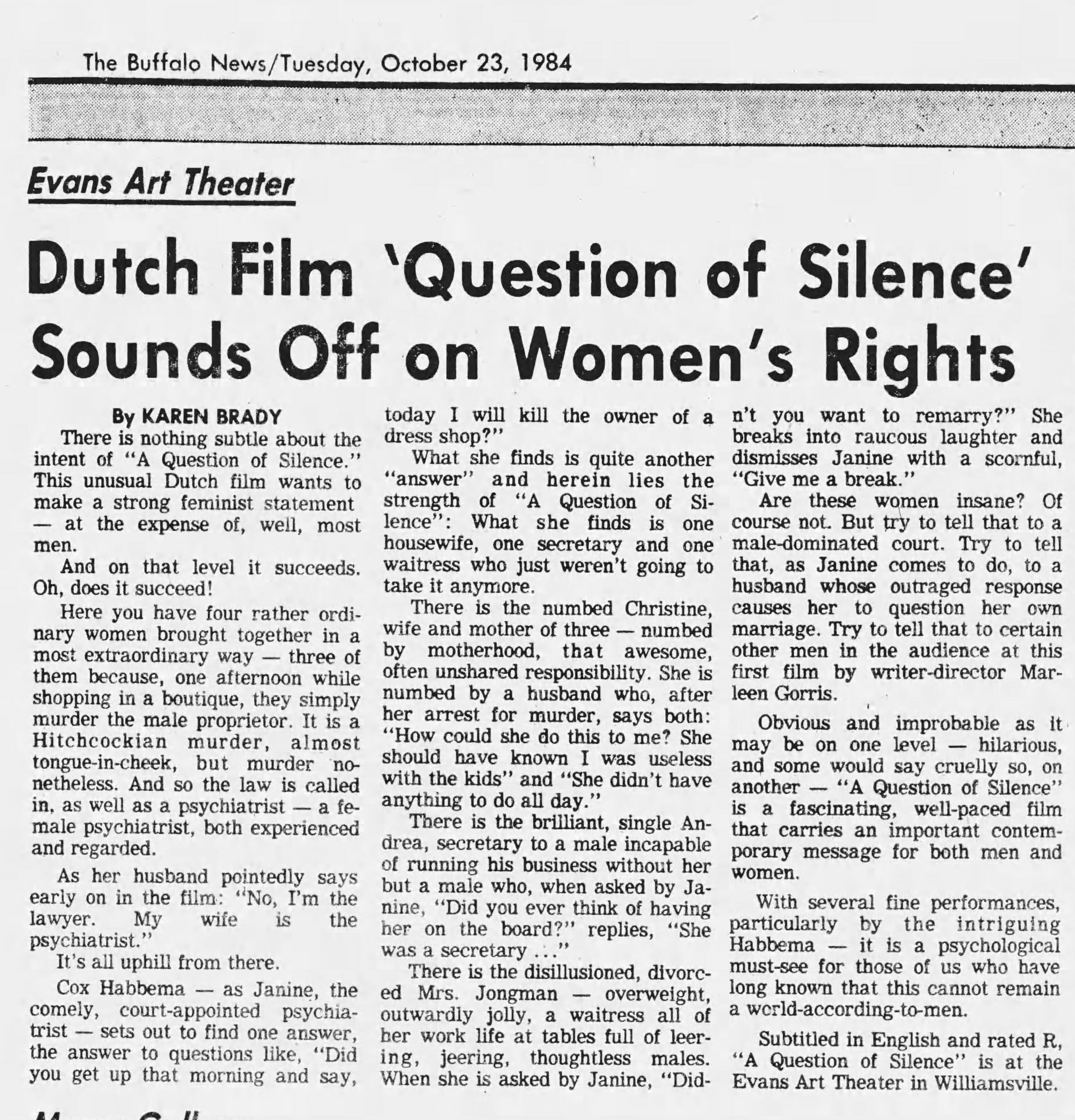 The Films of Marleen Gorris: A QUESTION OF SILENCE (1982) – Nostalgia Kinky